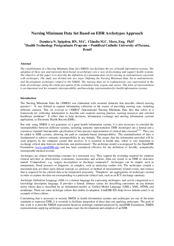 (PDF) Nursing Minimum Data Set Based on EHR Archetypes Approach