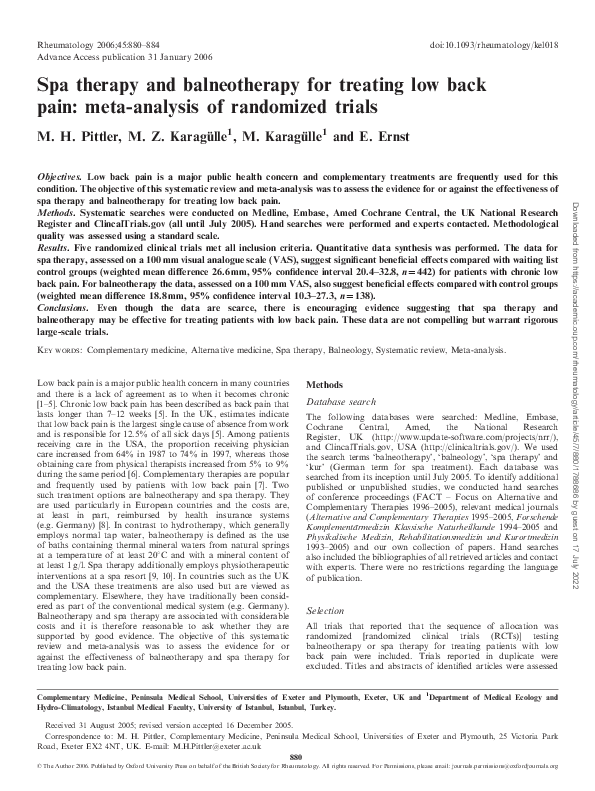 (PDF) Spa therapy and balneotherapy for treating low back pain: meta ...