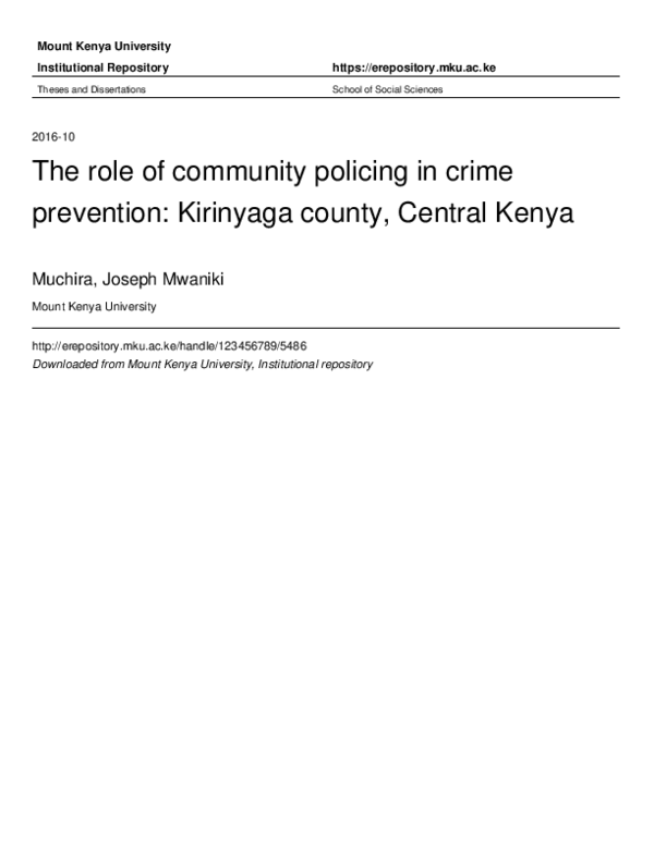 (PDF) The role of community policing in crime prevention: Kirinyaga ...