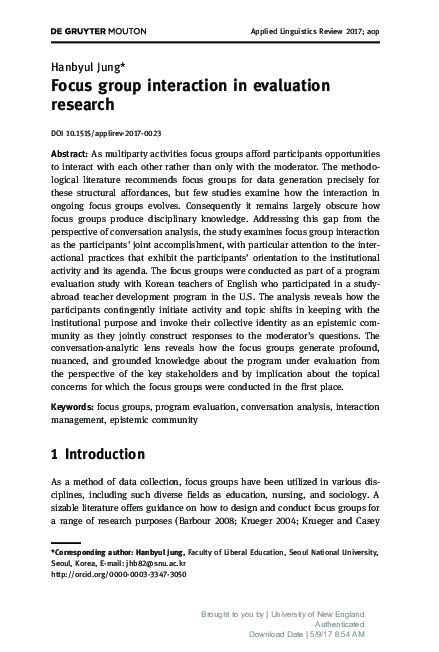 (PDF) Focus group interaction in evaluation research