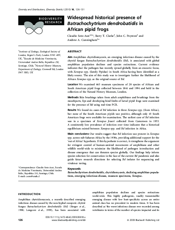 (PDF) Widespread historical presence ofBatrachochytrium dendrobatidisin ...