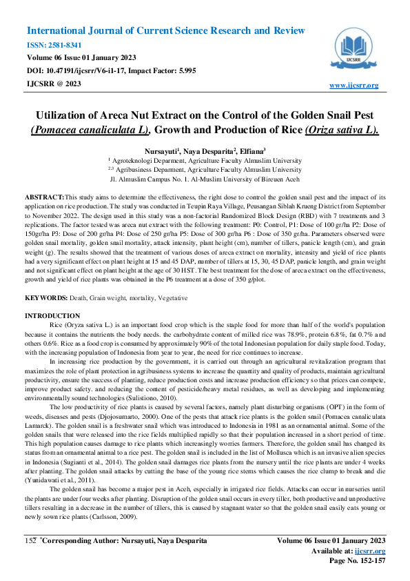 (PDF) Utilization of Areca Nut Extract on the Control of the Golden ...