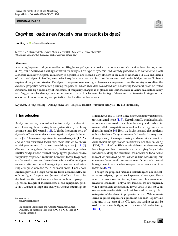 (PDF) Cogwheel load: a new forced vibration test for bridges? | Jan ...