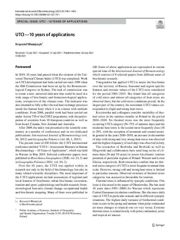 (PDF) UTCI—10 years of applications