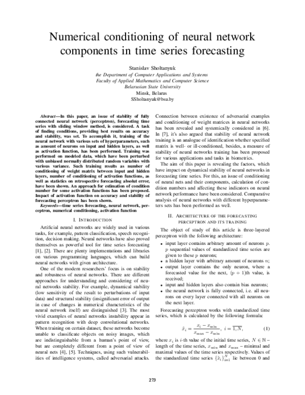 Pdf Numerical Conditioning Of Neural Network Components In Time