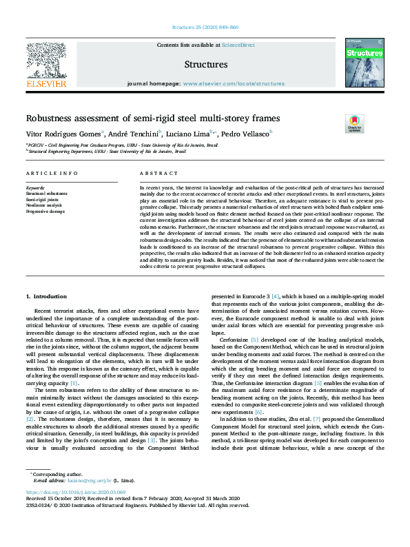 (PDF) Robustness assessment of semi-rigid steel multi-storey frames