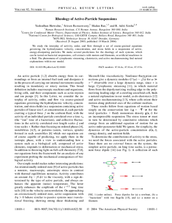 Pdf Rheology Of Active Particle Suspensions Madan Rao