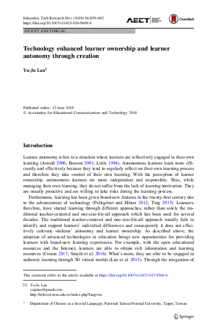 (PDF) Technology enhanced learner ownership and learner autonomy through creation
