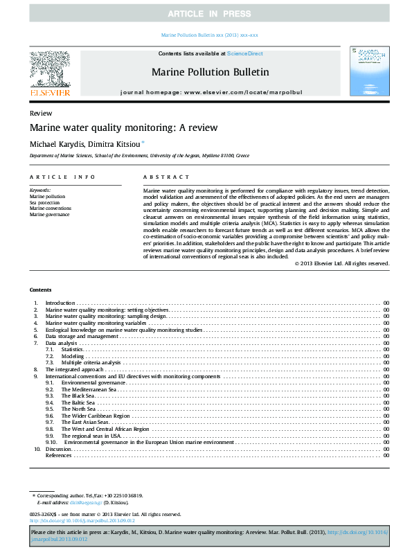 (PDF) Marine water quality monitoring: A review