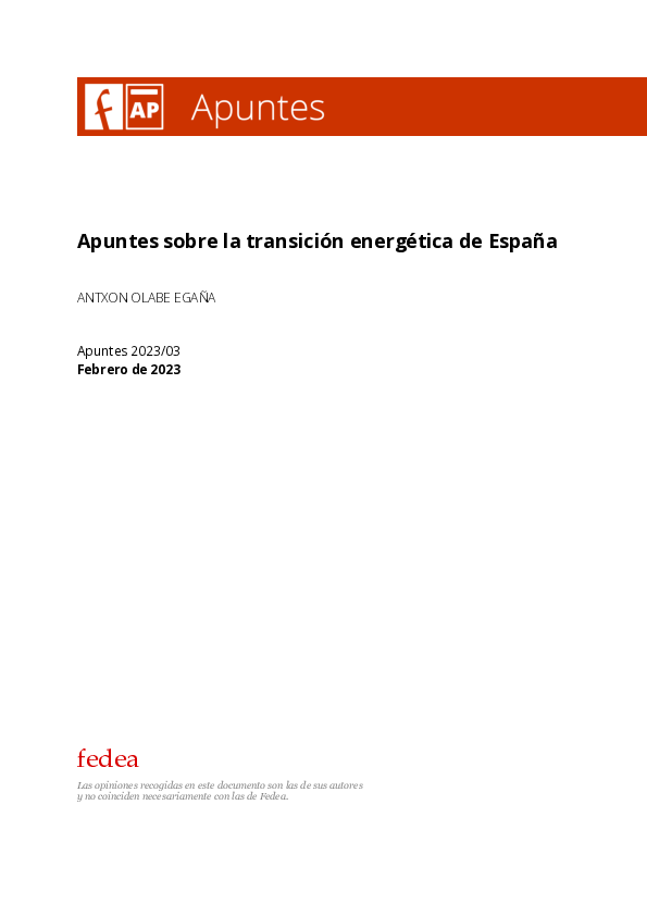 (PDF) FEDEA Apuntes sobre la transición energética de España, 2023