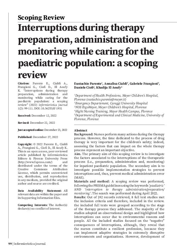 (PDF) Interruptions during therapy preparation, administration and ...