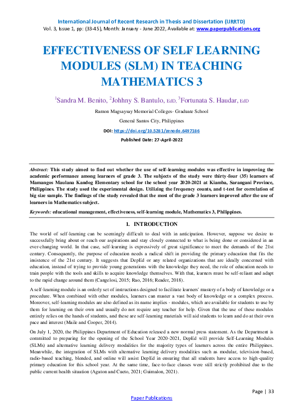 (PDF) Effectiveness of Self Learning Modules (SLM) in Teaching ...