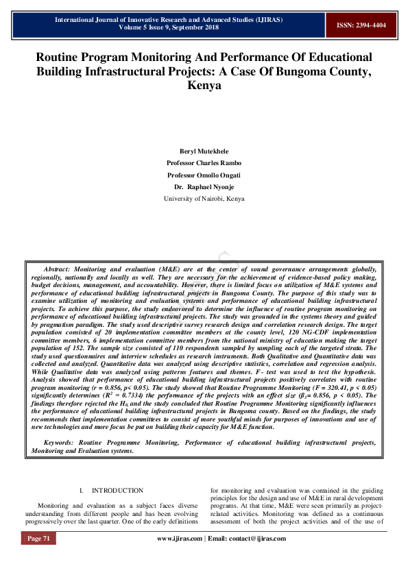 (PDF) Routine Program Monitoring and Performance of Educational Building Infrastructural ...