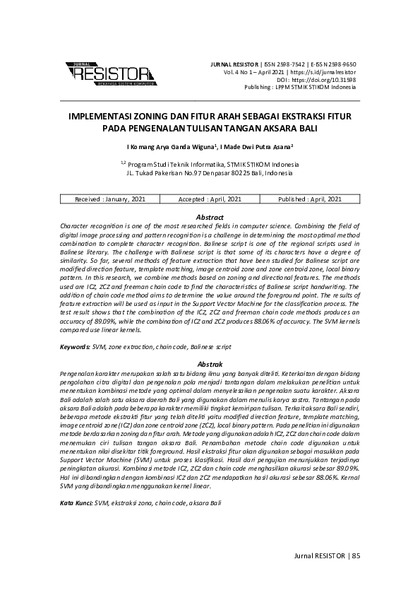 (PDF) Implementasi Zoning Dan Fitur Arah Sebagai Ekstraksi Fitur Pada Pengenalan Tulisan Tangan ...
