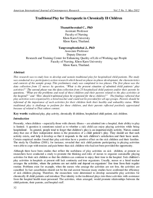 (PDF) Traditional Play for Therapeutic in Chronically Ill Children