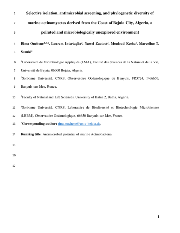 (PDF) Selective isolation, antimicrobial screening and phylogenetic ...