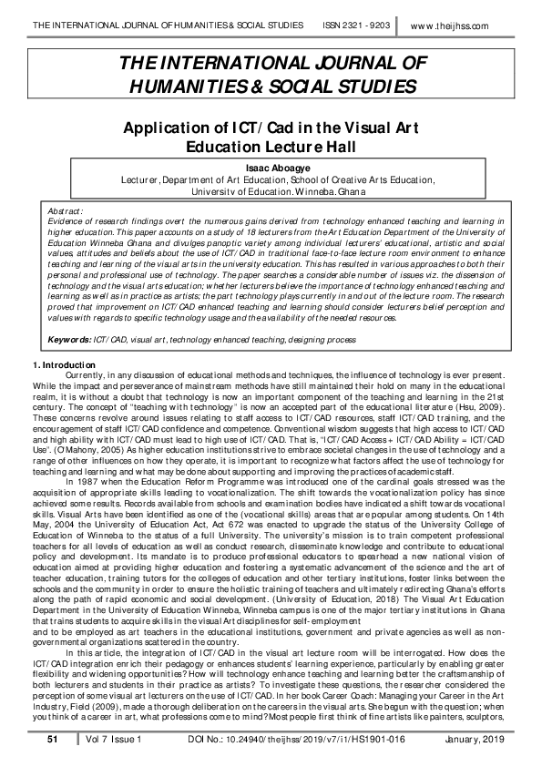 (PDF) Application of ICT/Cad in the Visual Art Education Lecture Hall
