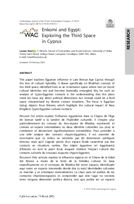 (PDF) Egypt and Enkomi: Exploring the Third Space in Cyprus