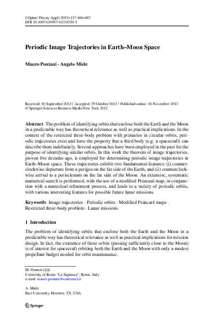 Pdf Periodic Image Trajectories In Earth Moon Space