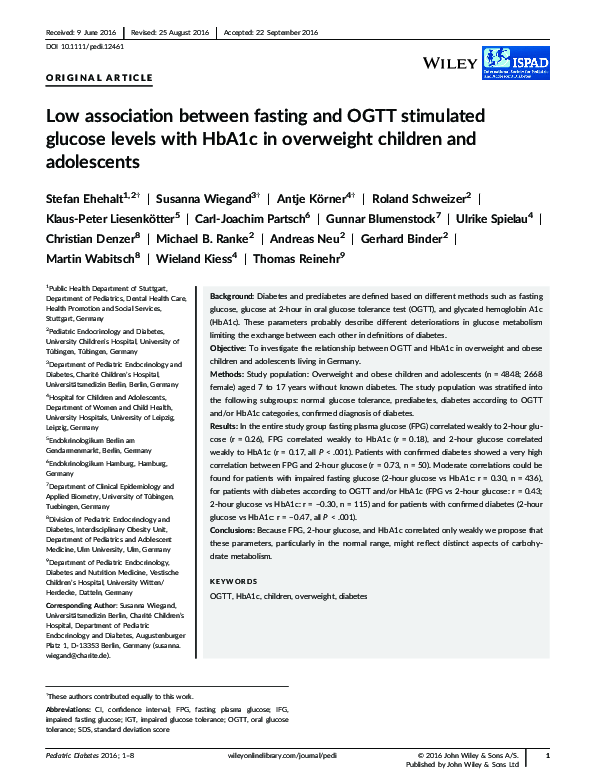 (PDF) Low association between fasting and OGTT stimulated glucose ...