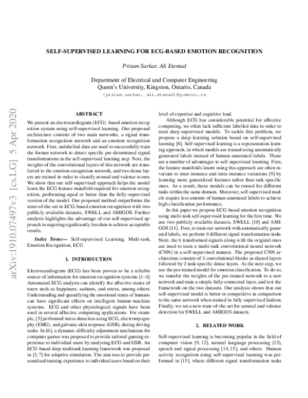 (PDF) Self-Supervised Learning for ECG-Based Emotion Recognition (PDF) Self-Supervised Learning for ECG-Based Emotion Recognition