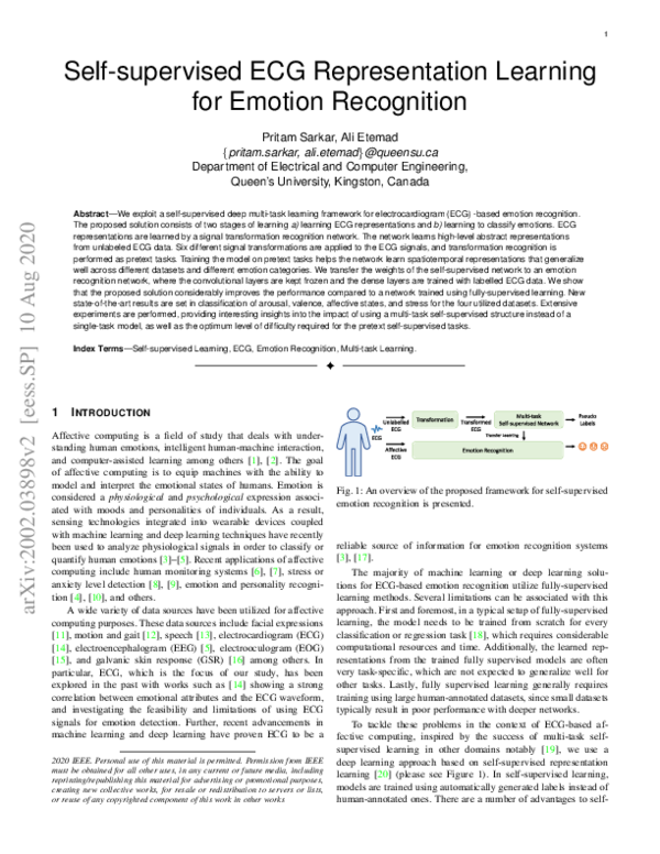(PDF) Self-Supervised ECG Representation Learning for Emotion Recognition (PDF) Self-Supervised ECG Representation Learning for Emotion Recognition