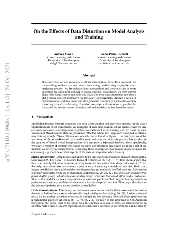 (PDF) On the Effects of Data Distortion on Model Analysis and Training