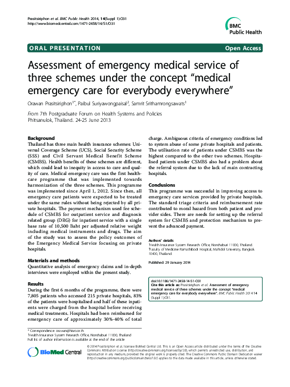 (PDF) Assessment of emergency medical service of three schemes under ...