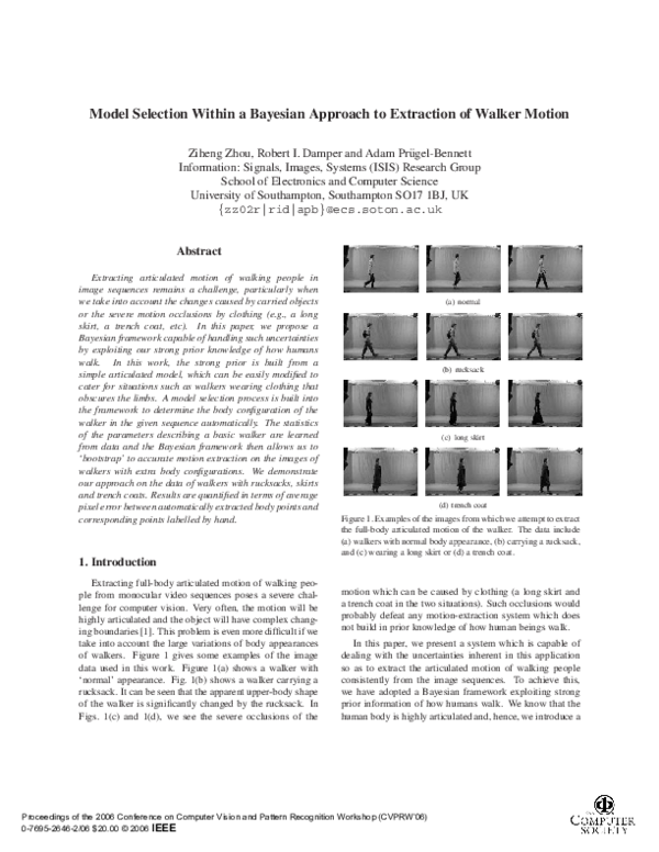 (PDF) Model SelectionWithin a Bayesian Approach to Extraction of Walker Motion