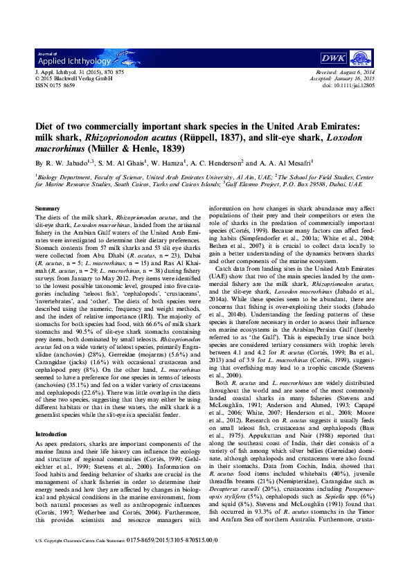 (PDF) Diet of two commercially important shark species in the United ...