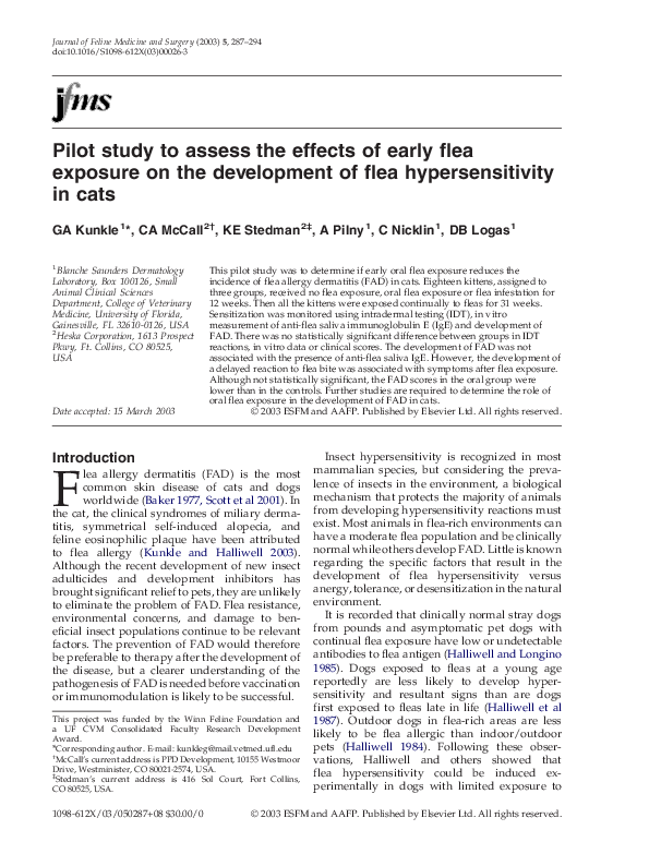 (PDF) Pilot study to assess the effects of early flea exposure on the ...