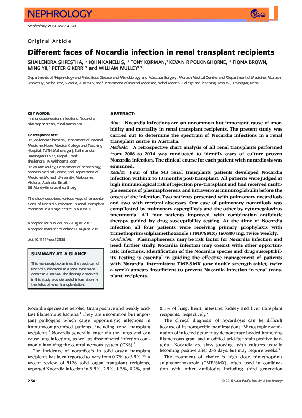 (PDF) Different faces of Nocardia infection in renal transplant recipients