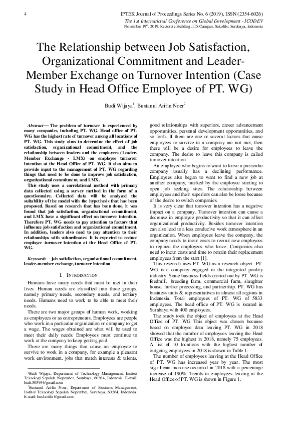 (PDF) The Relationship between Job Satisfaction, Organizational Commitment and Leader-Member ...
