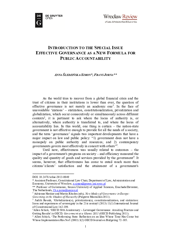 (PDF) Introduction to the Special Issue Effective Governance as a New ...