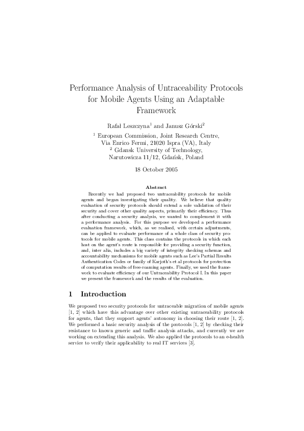 (PDF) Performance analysis of untraceability protocols for mobile agents using an adaptable ...