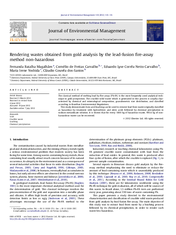 (PDF) Rendering wastes obtained from gold analysis by the lead-fusion ...