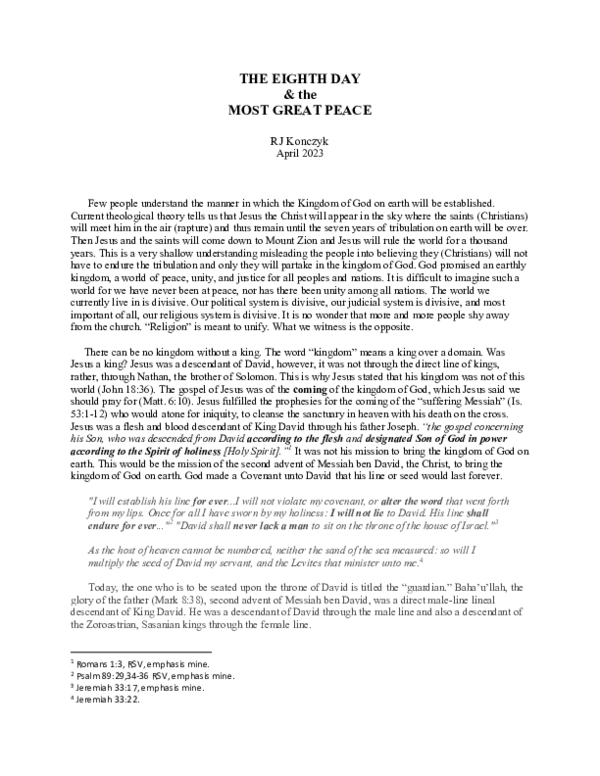(PDF) THE EIGHTH DAY & the MOST GREAT PEACE