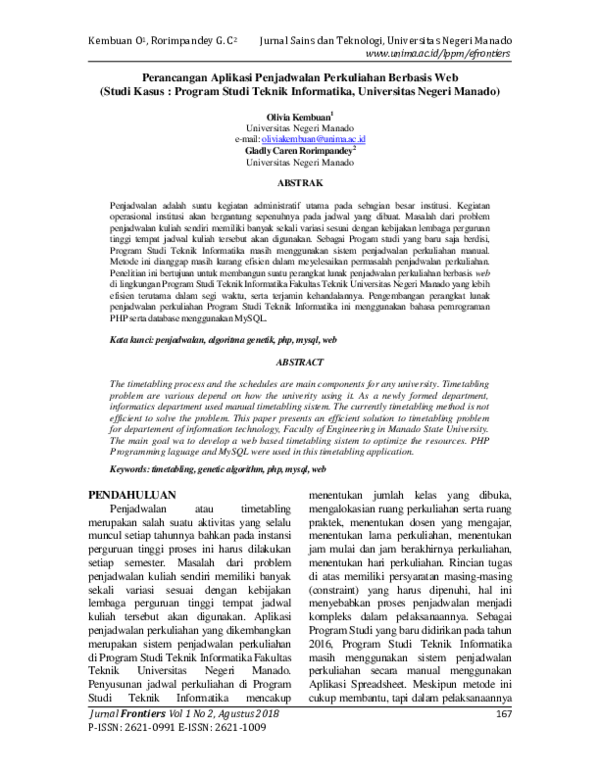 (PDF) Perancangan Aplikasi Penjadwalan Perkuliahan Berbasis Web (Studi Kasus : Program Studi ...