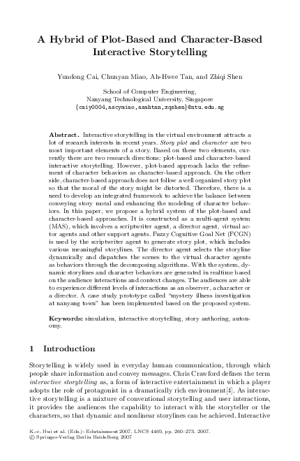 (PDF) A Hybrid of Plot-Based and Character-Based Interactive Storytelling