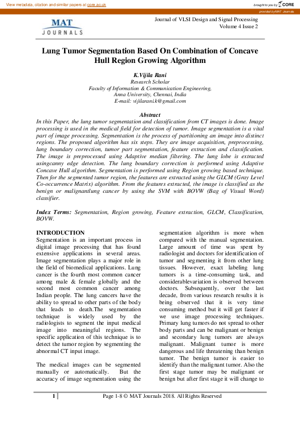 (PDF) Lung Tumor Segmentation Based On Combination of Concave Hull Region Growing Algorithm