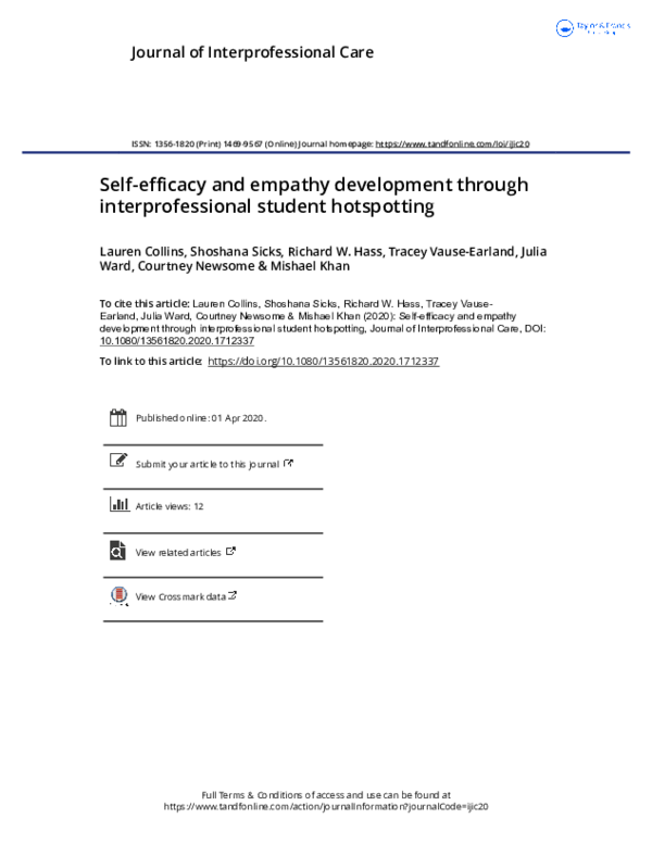 (PDF) Self-efficacy and empathy development through interprofessional student hotspotting