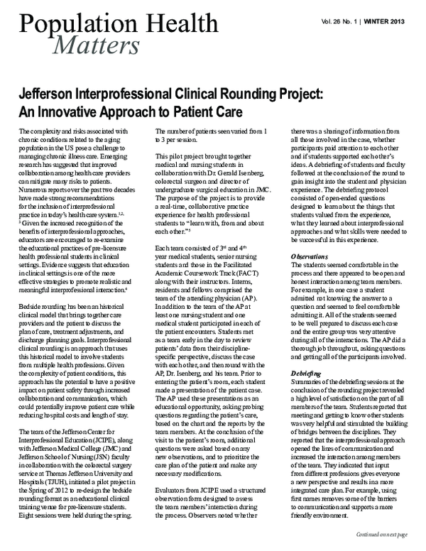 (PDF) Jefferson interprofessional clinical rounding project: an ...
