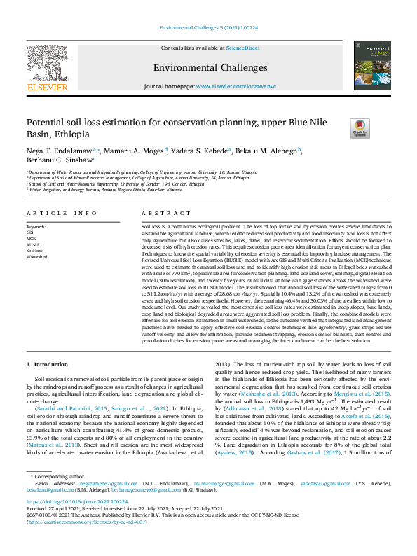 (PDF) Potential soil loss estimation for conservation planning, upper ...
