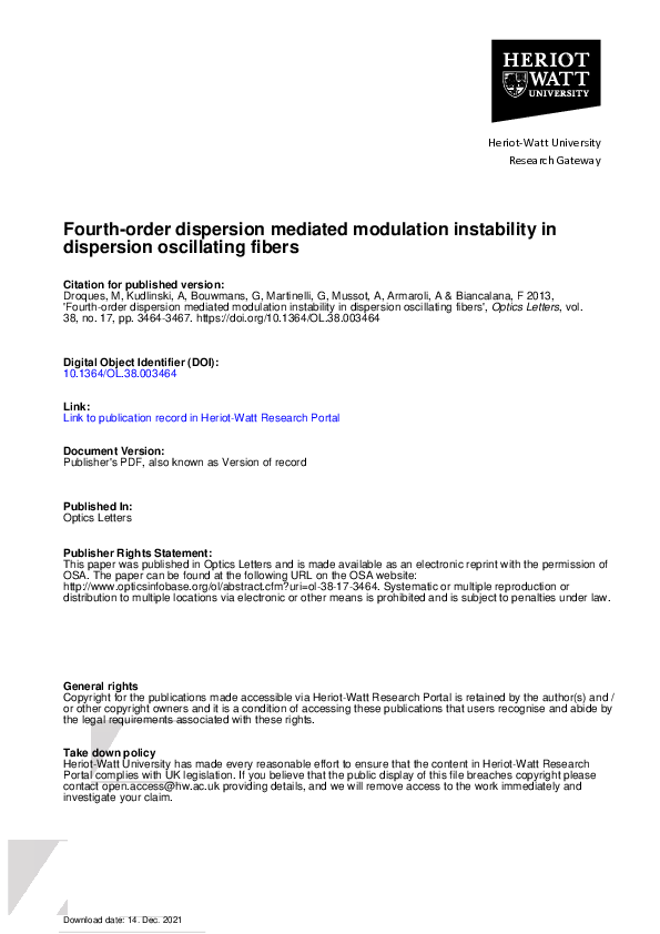 (PDF) Fourth-order dispersion mediated modulation instability in ...