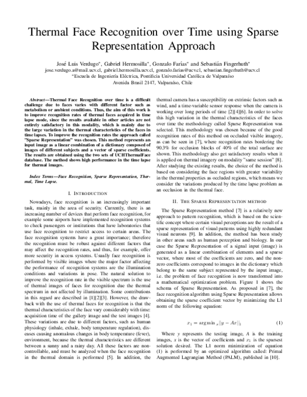 Pdf Thermal Face Recognition Over Time Using Sparse Representation
