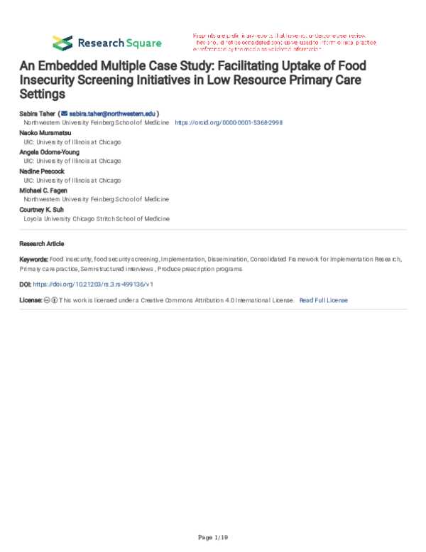 (PDF) An Embedded Multiple Case Study: Facilitating Uptake of Food ...