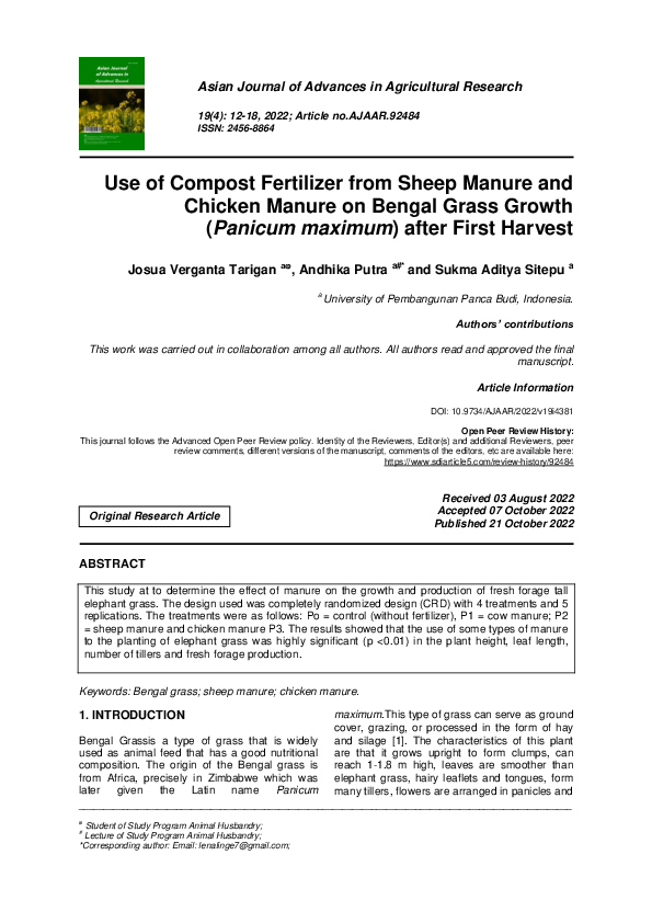 (PDF) Use of Compost Fertilizer from Sheep Manure and Chicken Manure on ...