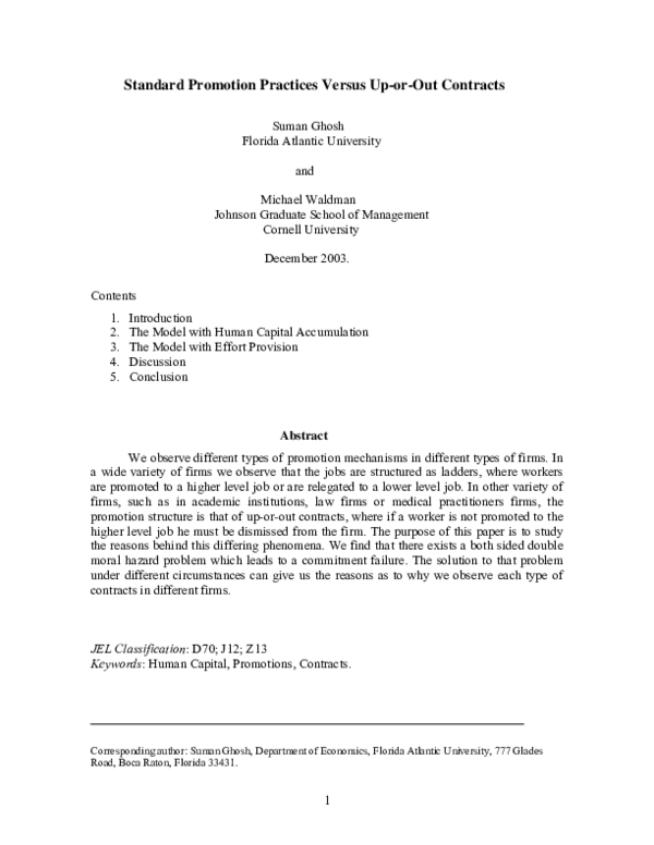 (PDF) Standard promotion practices versus up-or-out contracts