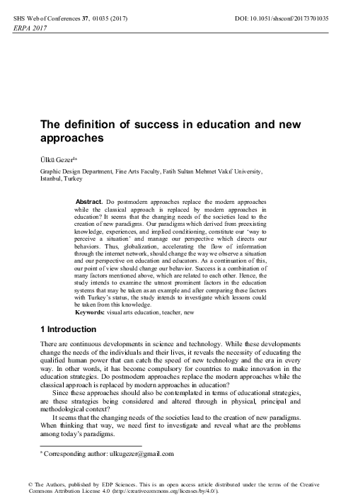 (PDF) The definition of success in education and new approaches