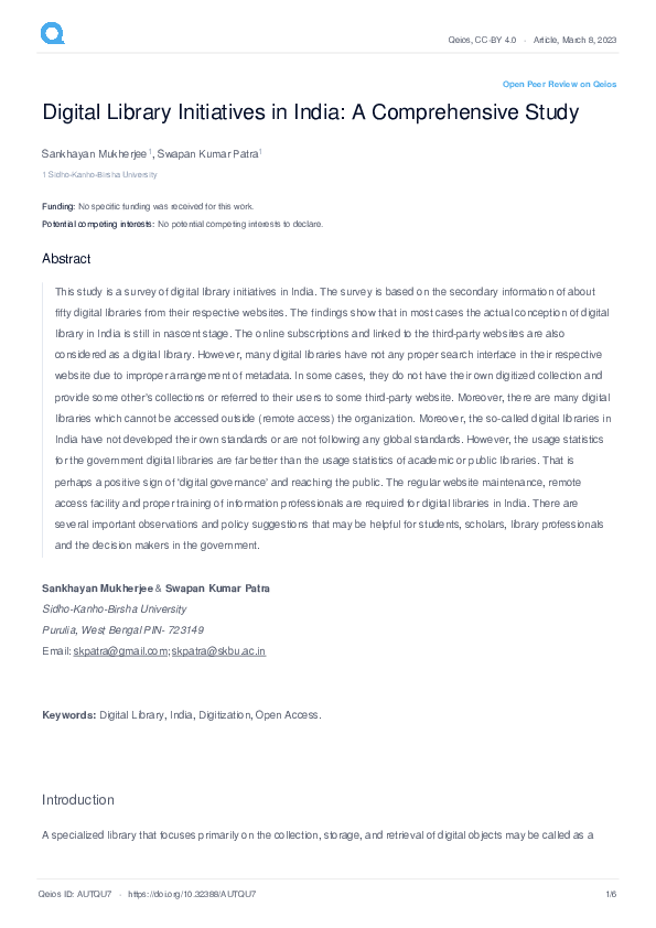 (PDF) Digital Library Initiatives in India: A Comprehensive Study